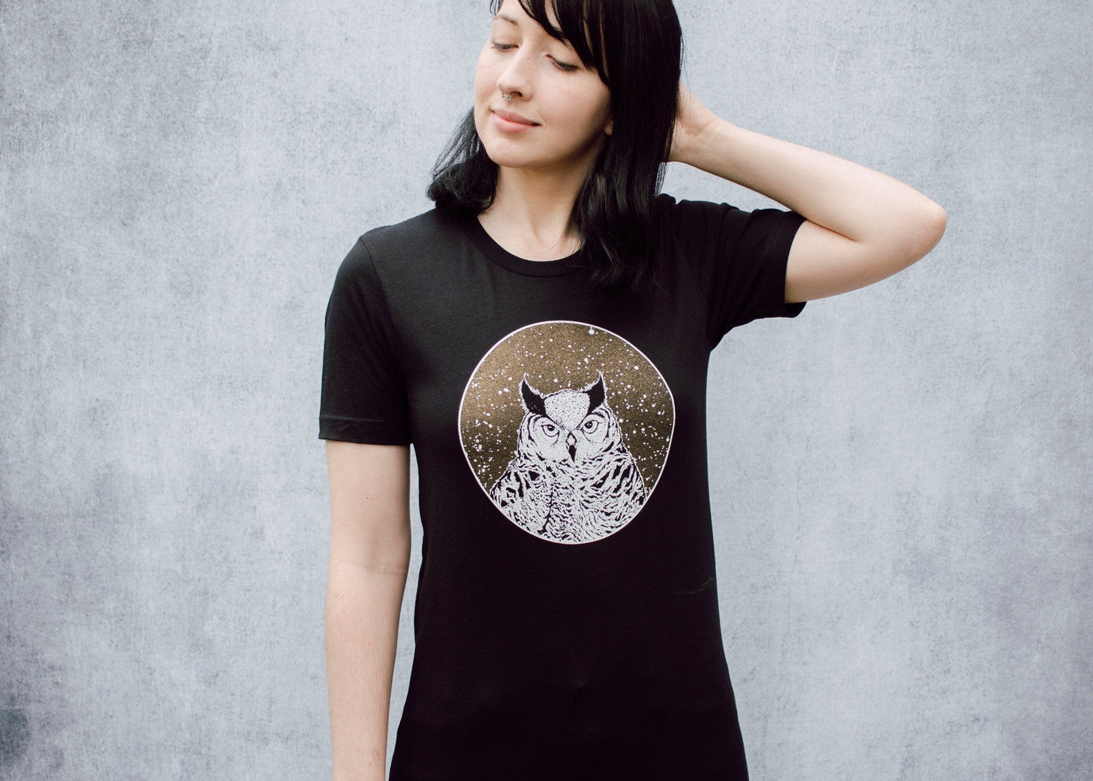 Shimmering Cosmic Owl Black Screen Printed Punk Unisex T-shirt | Etsy