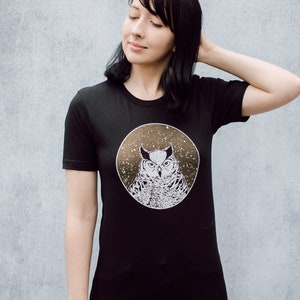 Shimmering Cosmic Owl Black Screen Printed Punk Unisex T-shirt - Etsy
