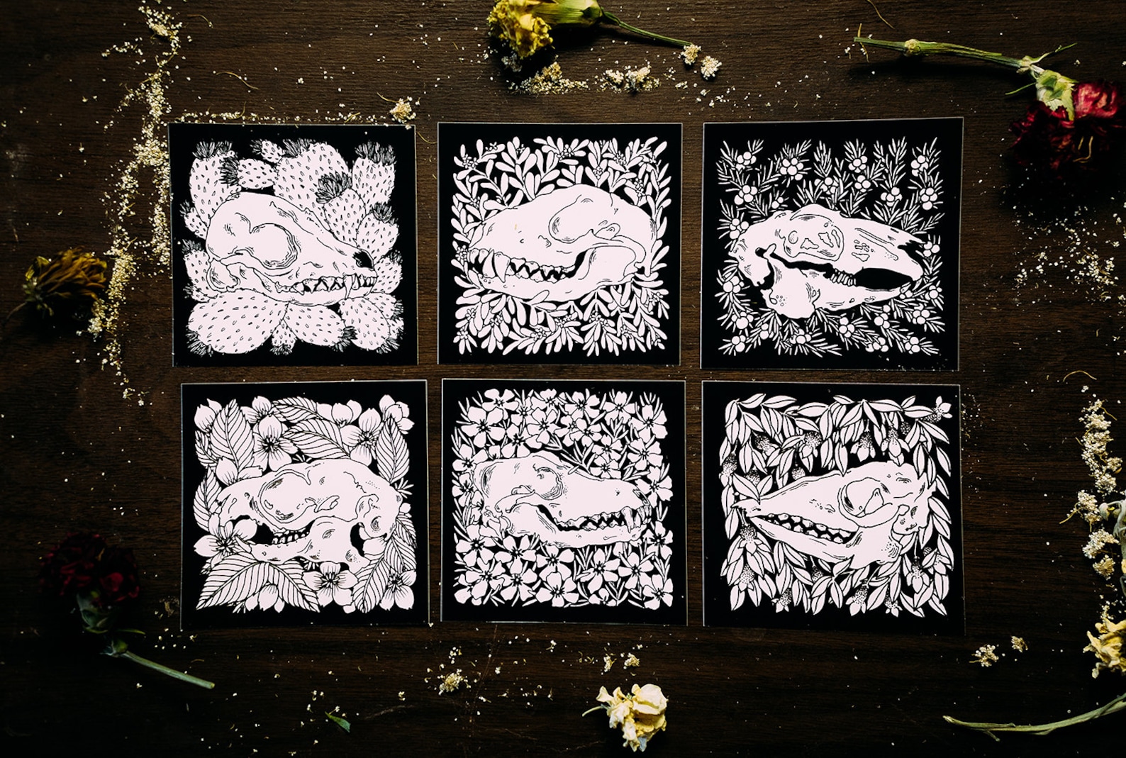 Black and White Skull and Botanical Vinyl Punk Sticker Six Pack - Etsy