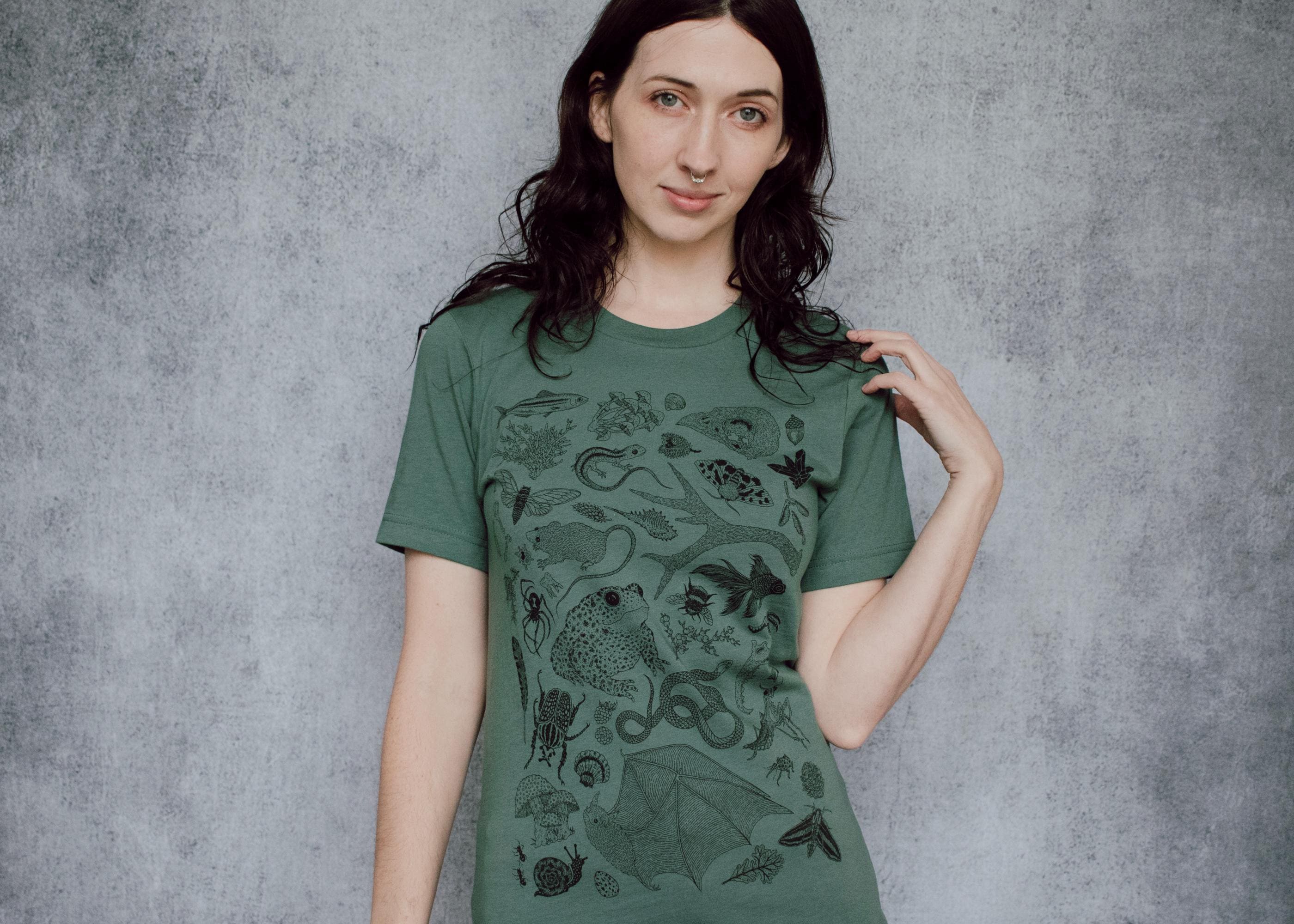 Nature Doodle Spruce Green Screen Printed Unisex Tee - Etsy