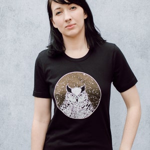 Shimmering Cosmic Owl Black Screen Printed Punk Unisex T-shirt - Etsy