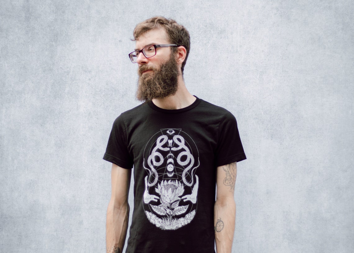 Geometric Snake and Bone and Moon Phases Floral Unisex Black | Etsy