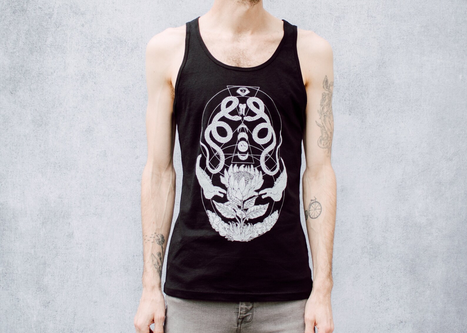 Geometric Snake and Bone and Moon Phases Floral Unisex Black | Etsy