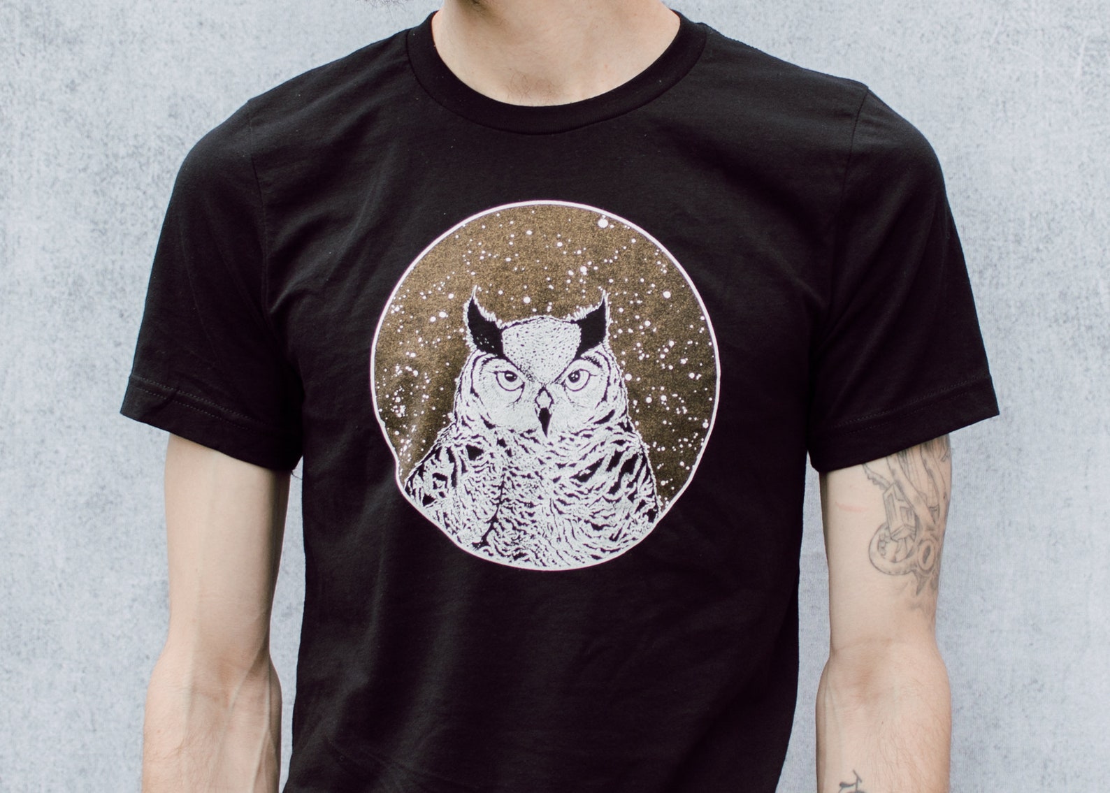 Shimmering Cosmic Owl Black Screen Printed Punk Unisex T-shirt | Etsy