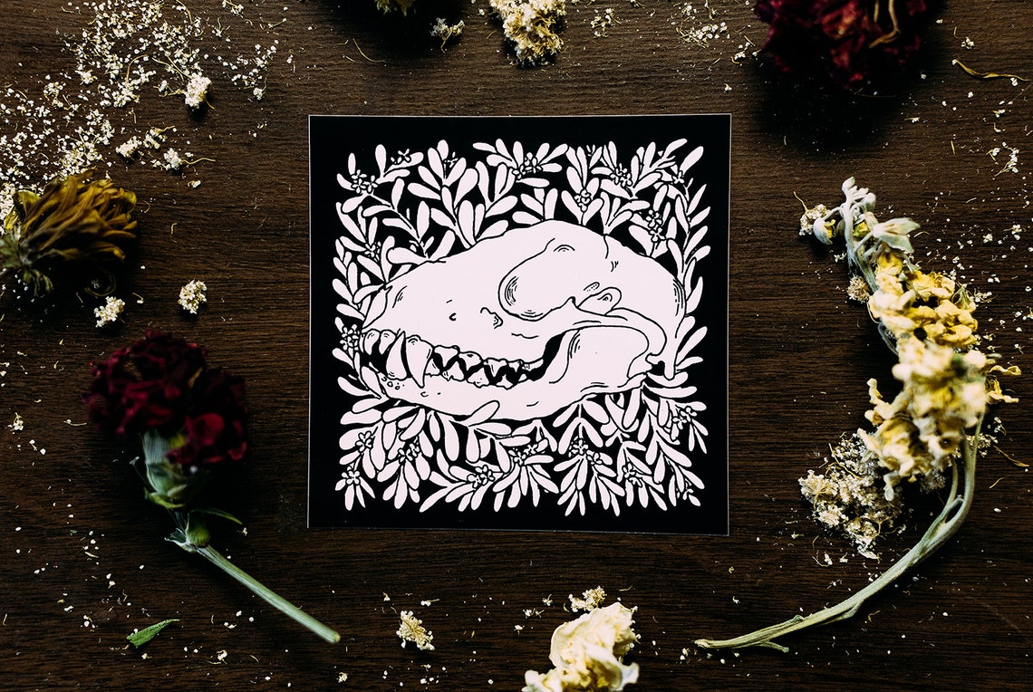 Black and White Skull and Botanical Vinyl Punk Sticker Six Pack - Etsy