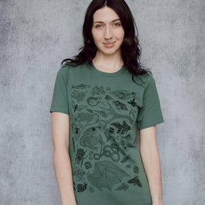 Nature Doodle Spruce Green Screen Printed Unisex Tee - Etsy