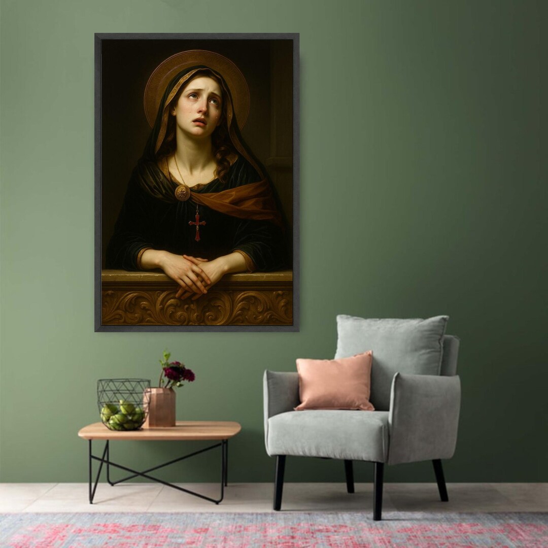 Weeping Virgin Mary Canvas Wall Art, Religious Christian Decor, Sacred ...