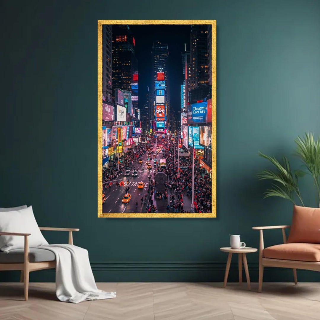 Vibrant Times Square Night Scene Canvas, New York City Lights Wall Art ...