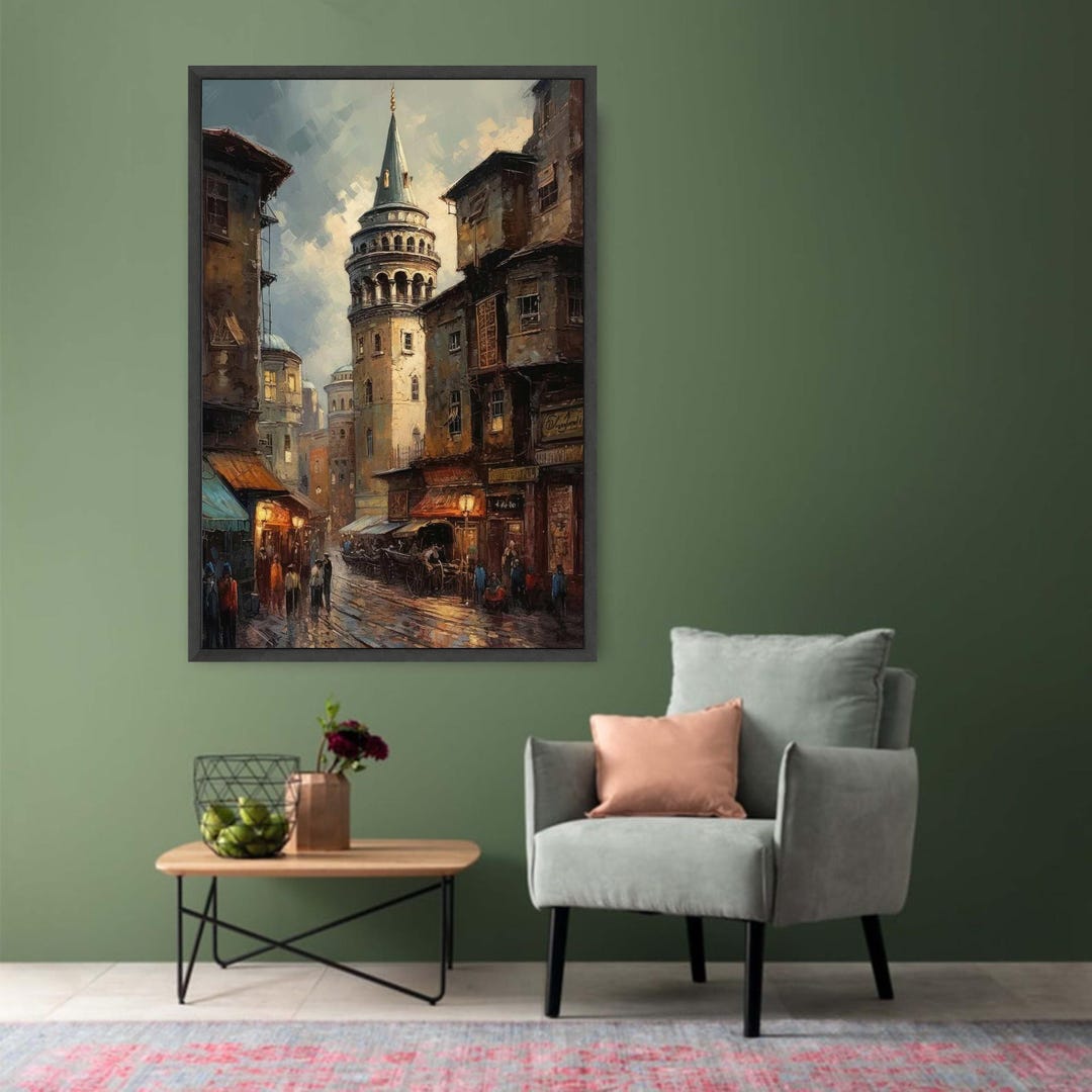 Historic Galata Tower Canvas Wall Art, Old Istanbul Street Scene ...