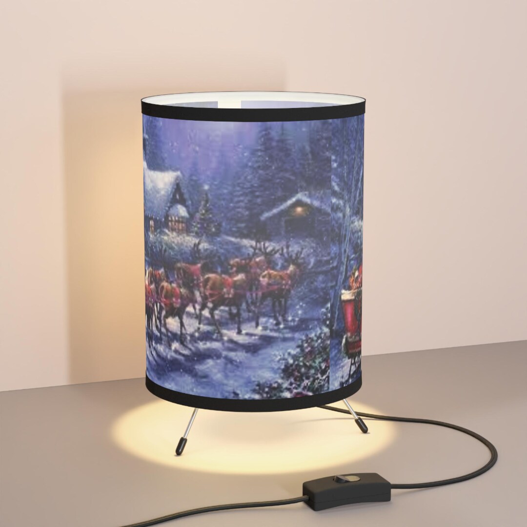 Christmas Tripod Lamp, Holiday Reindeer Scene, Winter Decor - Etsy