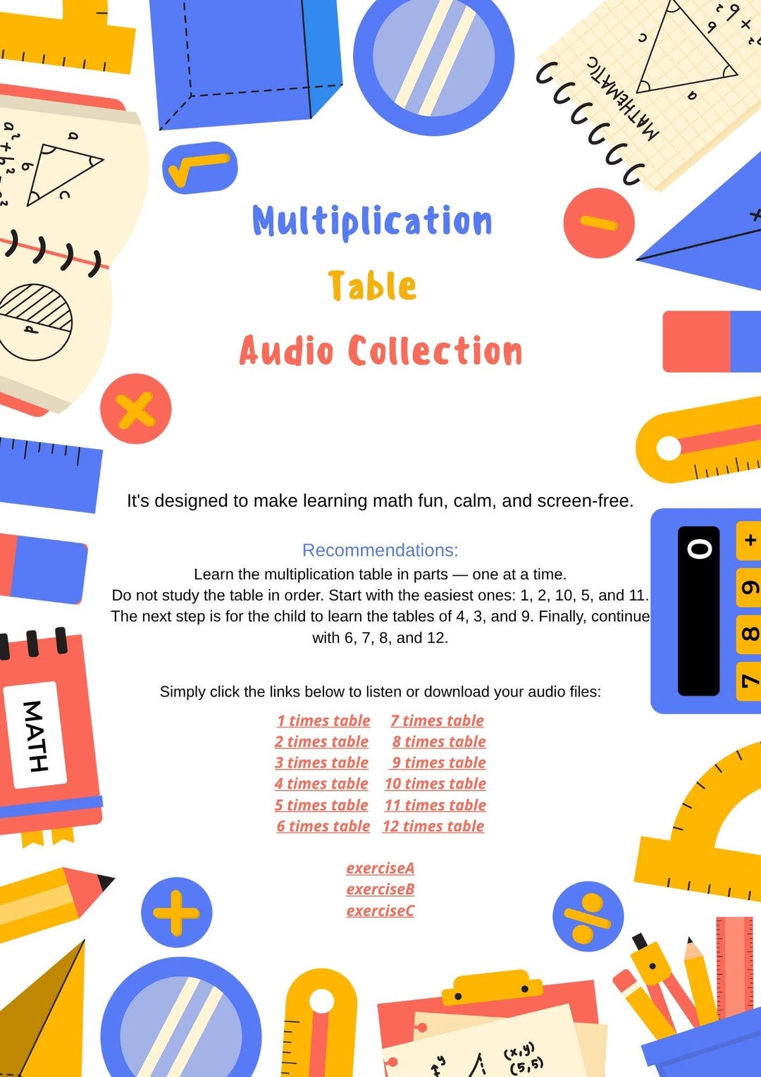 Multiplication Table Audio for Kids - Learn Times Tables by Listening ...