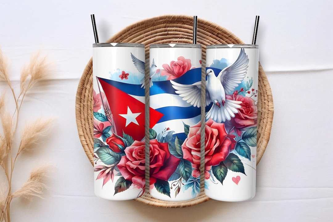 Cuba Flag Floral Cuban Pride Dove Valentine 20oz Skinny Tumbler Wrap ...