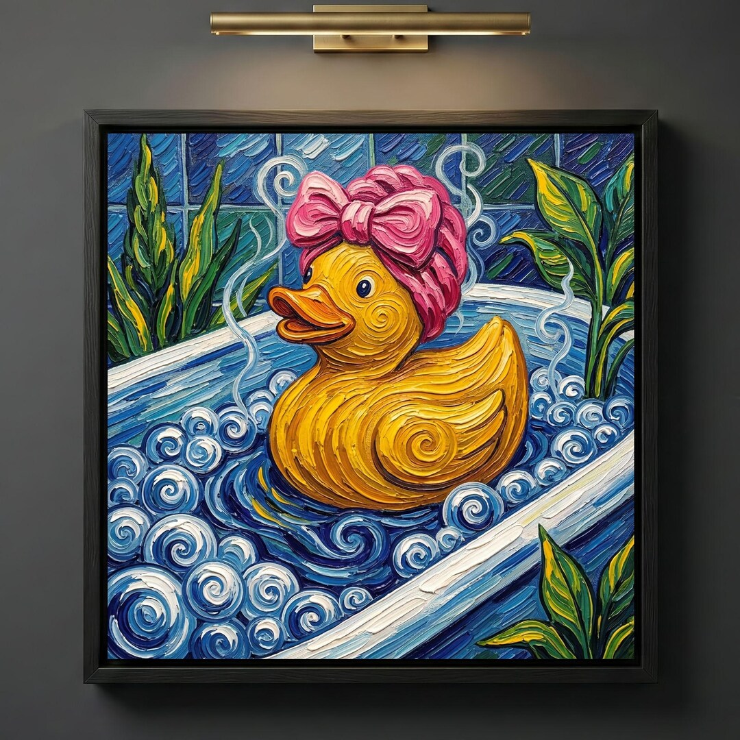 Bathroom Wall Art Print, Van Gogh Duck, Swirling Bathtub Bubbles ...