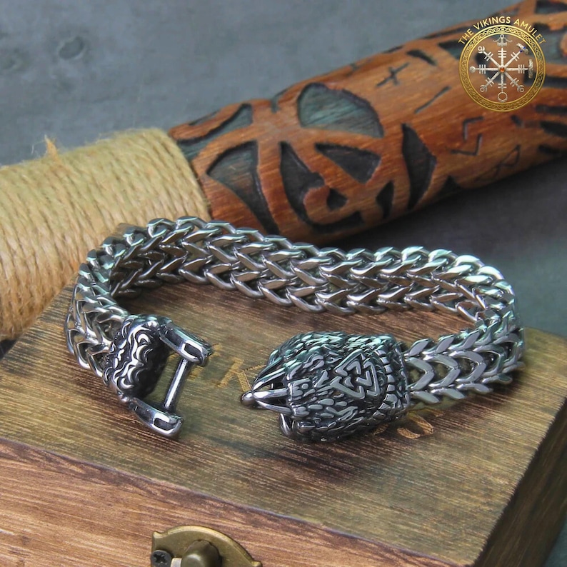 Custom Viking Wolf Eagle Bear Head Bracelet, Norse Mythology Jewelry ...
