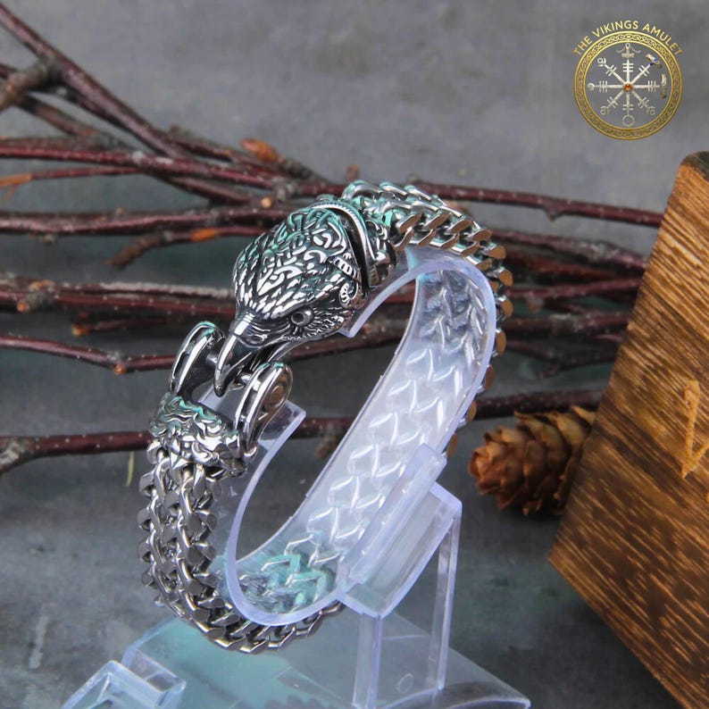 Custom Viking Wolf Eagle Bear Head Bracelet, Norse Mythology Jewelry ...