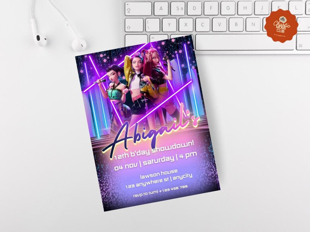 Kpop Demon Hunter Birthday Invite | Neon Anime Girl Party | Digital ...