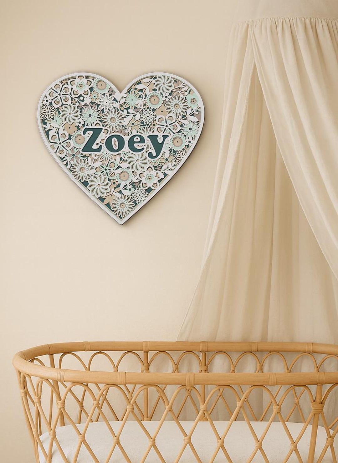Personalized Laser-cut Layered Floral Heart Name Sign – Personalized ...