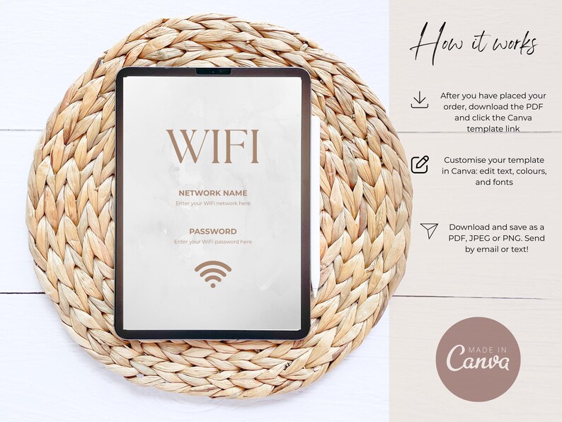 Airbnb WIFI Sign Template | Printable WIFI Code | Editable WIFI Code ...