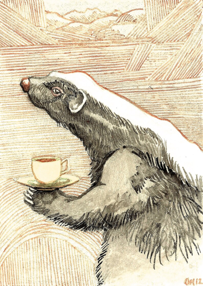 Badger's Coffee Digital Art Badger Painting Coffee Lover - Etsy