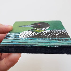 Loon Bird Art, Miniature Painting on Canvas 3" X 3" Wall Art - Etsy