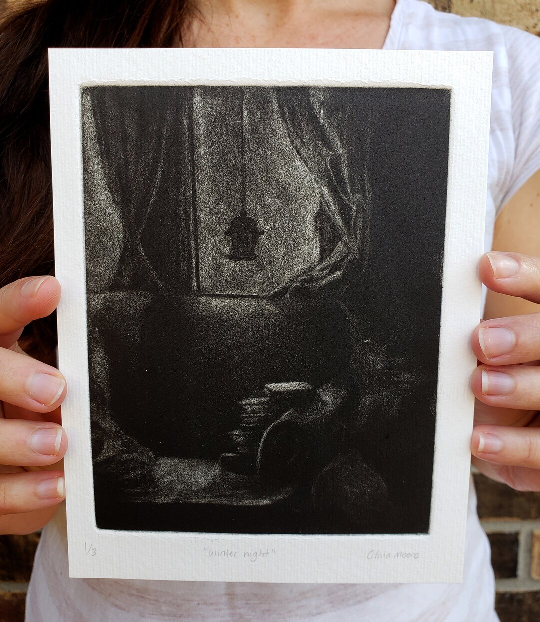 Winter Night, Black and White, Mezzotint, Intaglio, Print, Copper Plate ...