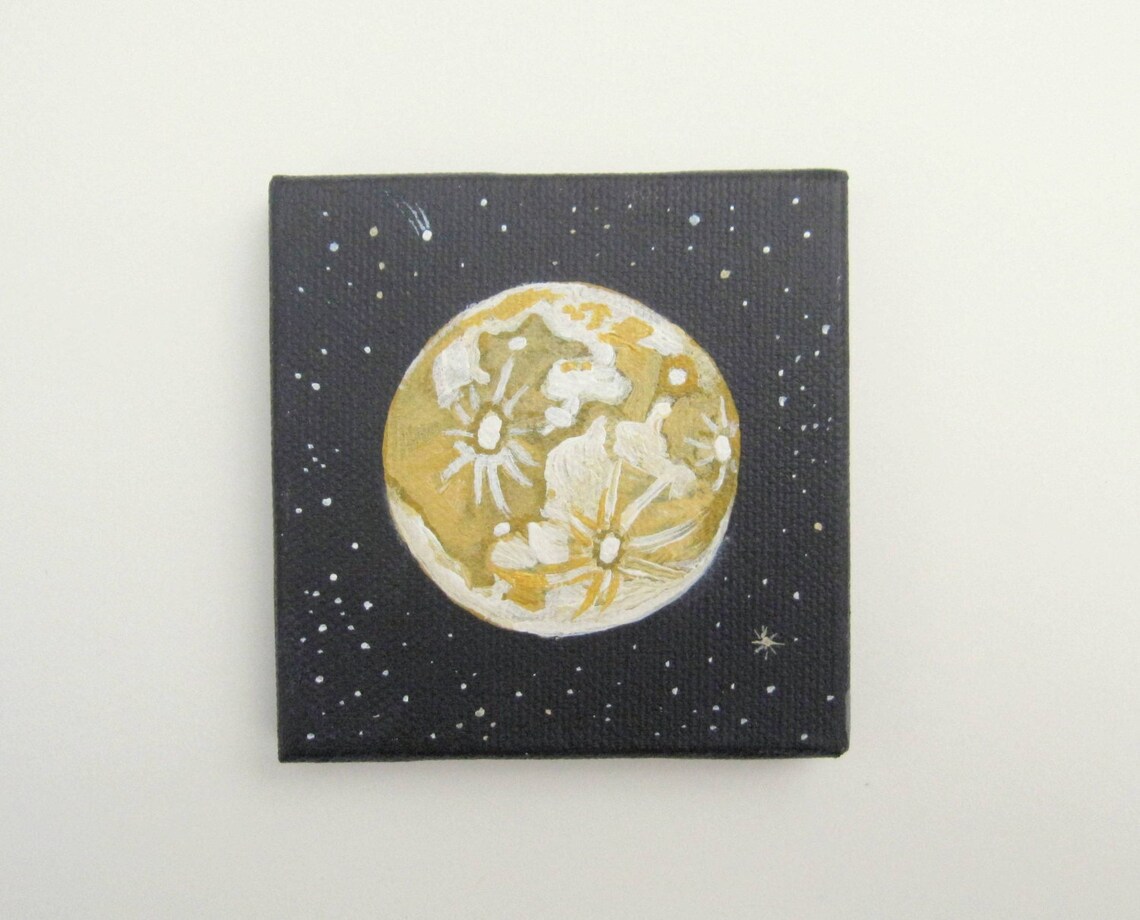 Moon Original Acrylic Painting on a Miniature Canvas Wall - Etsy