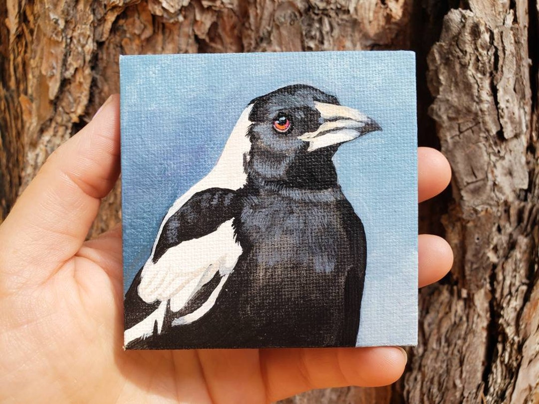Magpie Bird Painting, Miniature Acrylic Painting on Canvas - Etsy