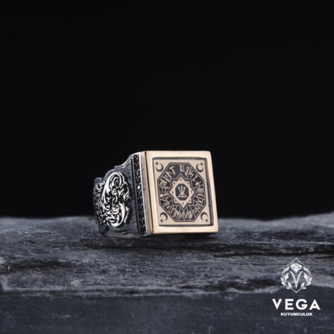 925K Silver Mystical Sigil Men Ring: Handmade Ottoman Ring, Turkish ...