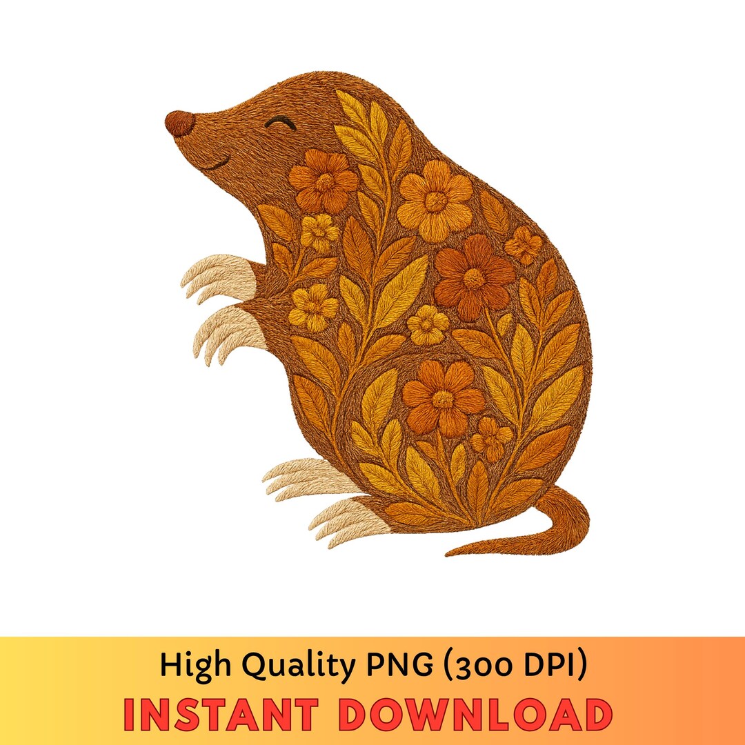 Faux Embroidery PNG Botanical Mole, Beautiful Floral Mole Pattern ...