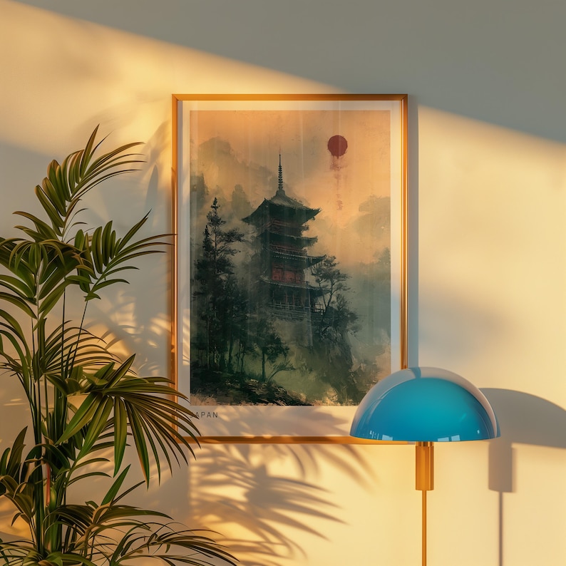 Japanese Pagoda Poster, Vintage Landscape Art, Japanese Painting Print ...