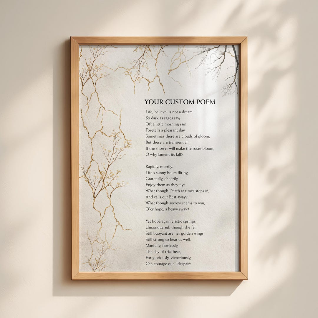 Custom Poem Print | Golden Branches | Personalised Poetry, Vows or ...