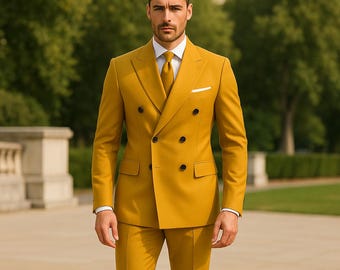 Mustard Yellow Three-piece Men’s Suit | Slim-fit Groom, Festive & Party ...