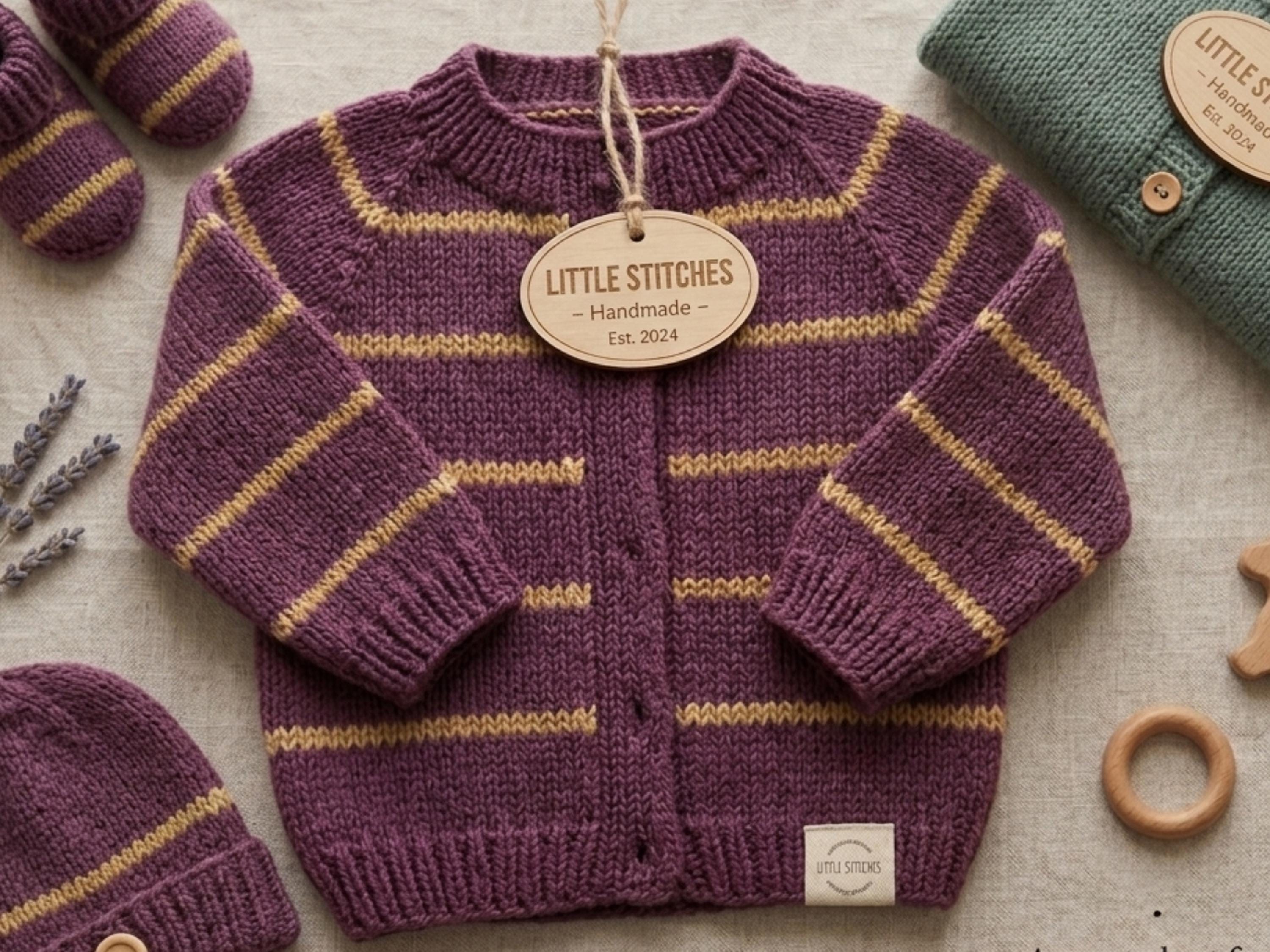 Baby Raglan Cardigan Knitting Pattern | Striped Bobble Button Sweater ...
