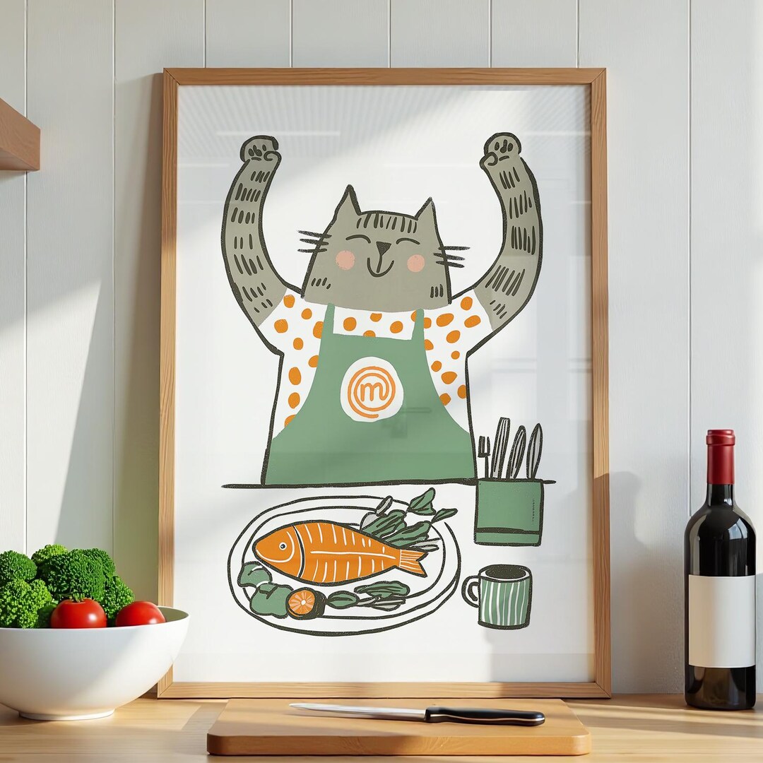 Masterchef Cat Poster 5 – Funny Kitchen Wall Art, Whimsical Cat Chef ...