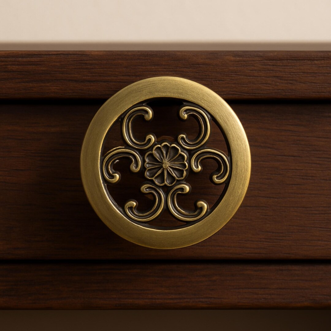 Antique Brass Filigree Cabinet Knob Door Drawer Pull Kitchen Cabinet ...