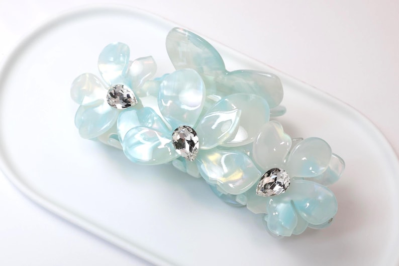 Large Floral Acetate Hair Claw Clip, Rhinestone Flower, Pearlescent ...
