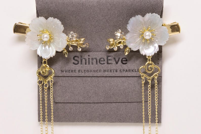 Floral Hair Clip Set – Pink, Cream & Gray Flower Hair Clip With Pearl ...