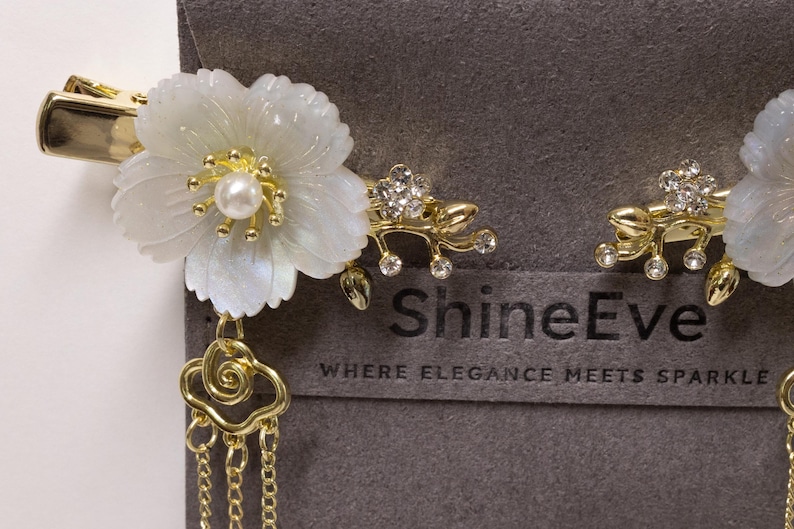 Floral Hair Clip Set – Pink, Cream & Gray Flower Hair Clip With Pearl ...