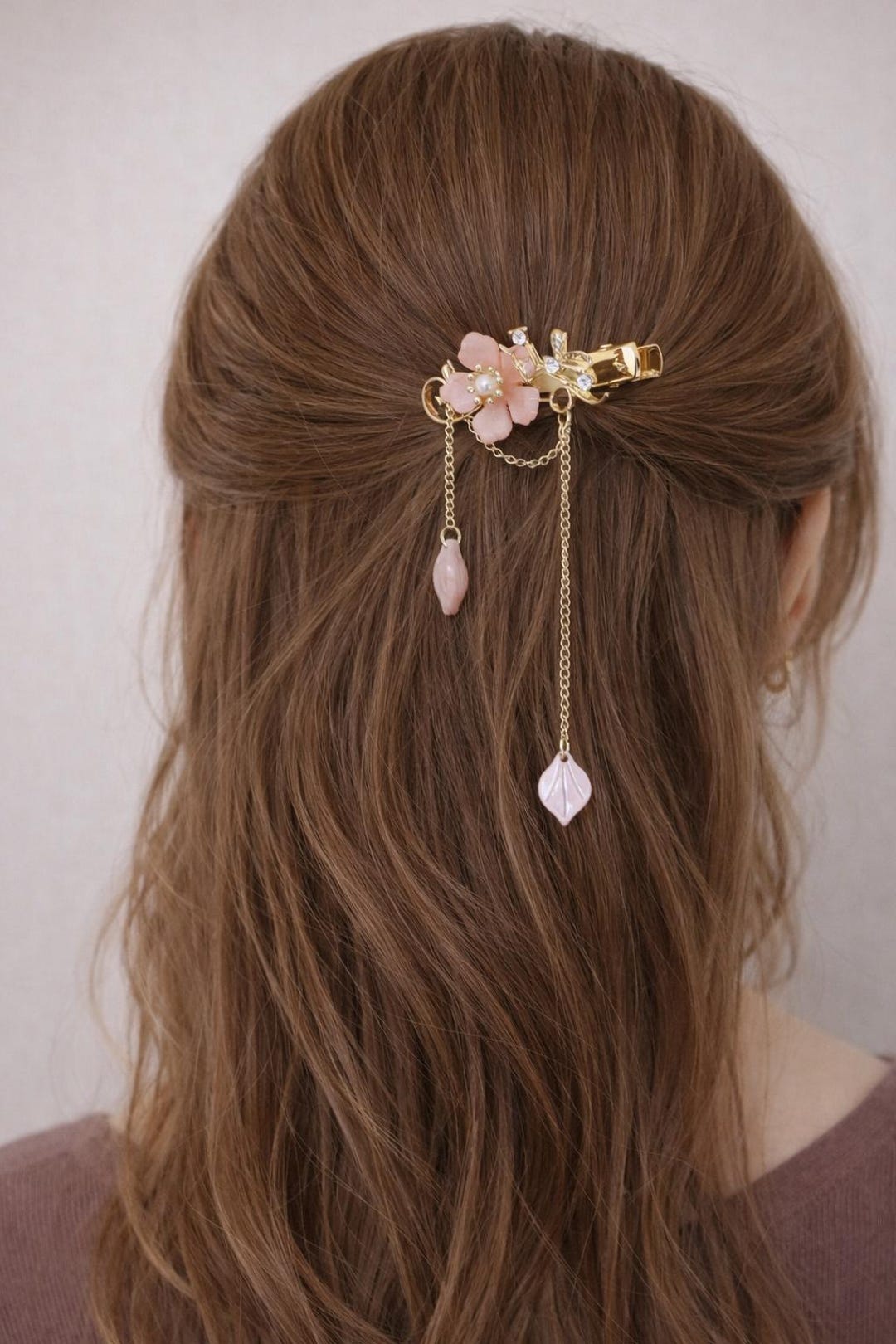 Floral Hair Clip Set – Pink, Cream & Gray Flower Hair Clip With Pearl ...