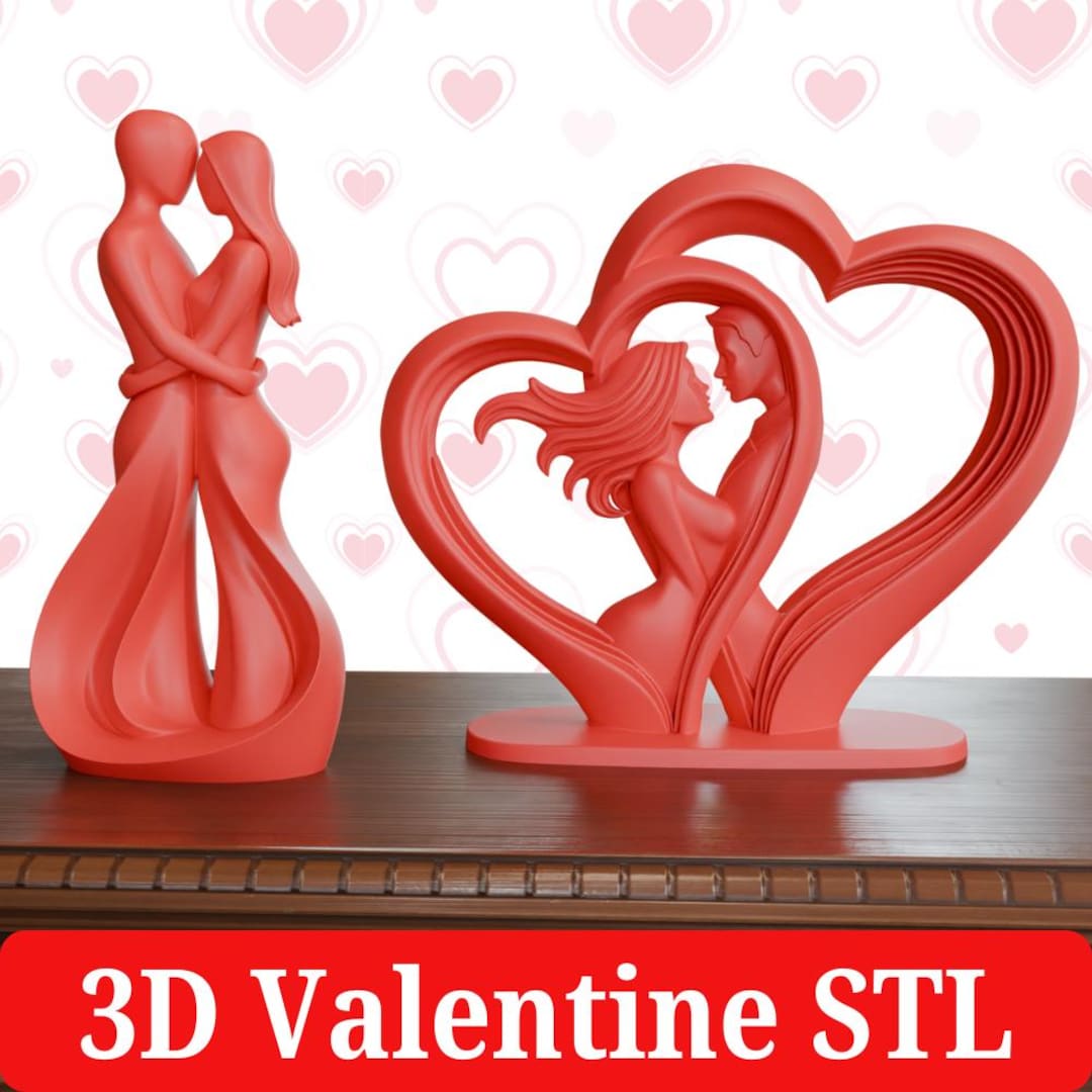 Valentine Couple STL File | Romantic Heart Sculpture 3D Print | Love ...