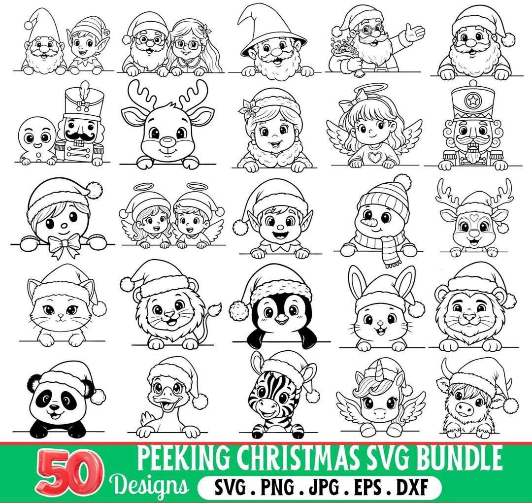 Christmas Animals SVG Bundle: 50 Peeking Designs (instant Download) - Etsy