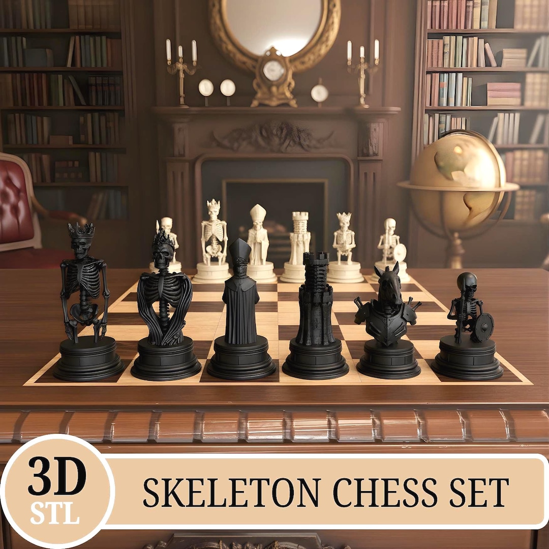 Skeleton Chess Set STL – Gothic 3D Printable Chess Pieces – Horror ...