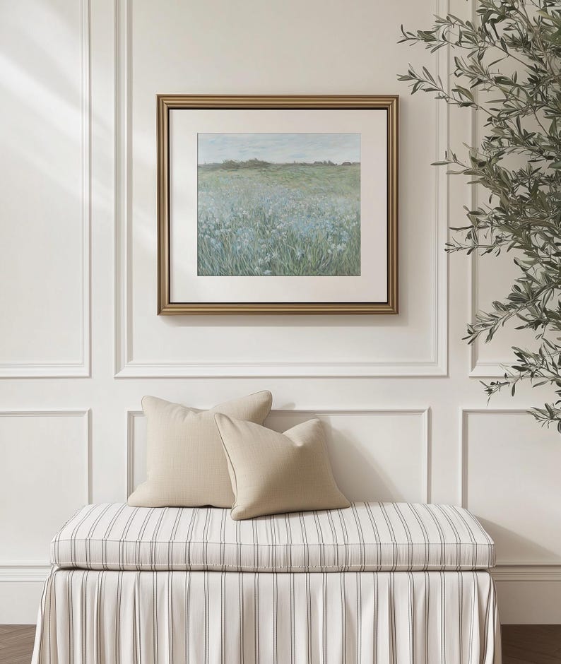 Spring Meadow Painting Wall Art | Vintage Wildflower Landscape Art ...