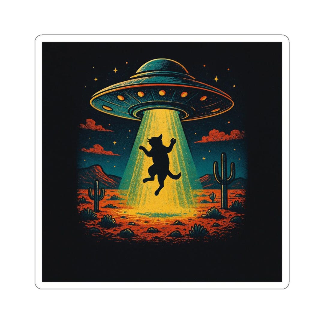 Alien Cat Abduction Sticker | Glossy Vinyl, Laptop Decor - Etsy