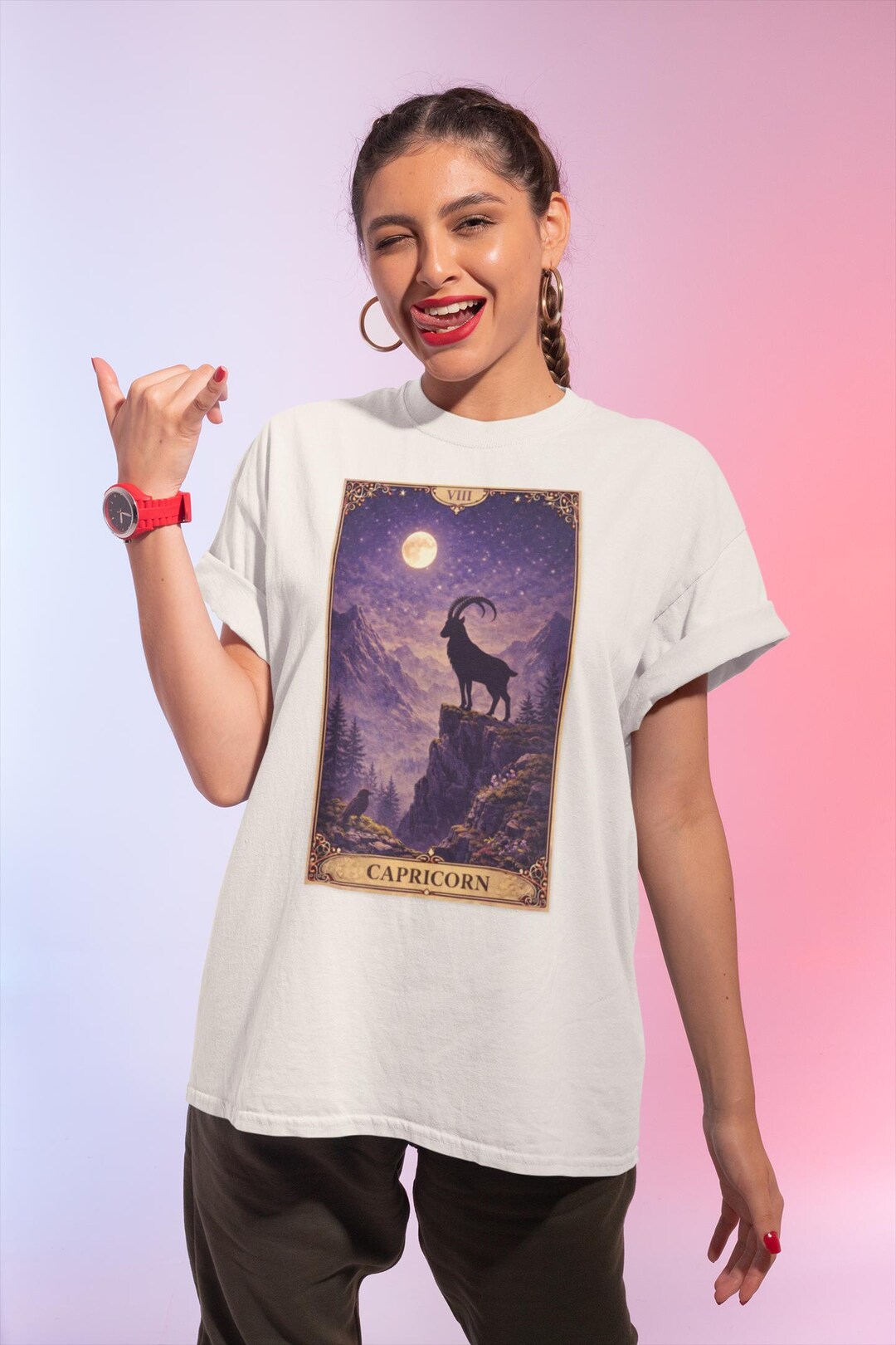 Capricorn Mountain Goat Tarot Art T-shirt | Zodiac Astrology Tee - Etsy
