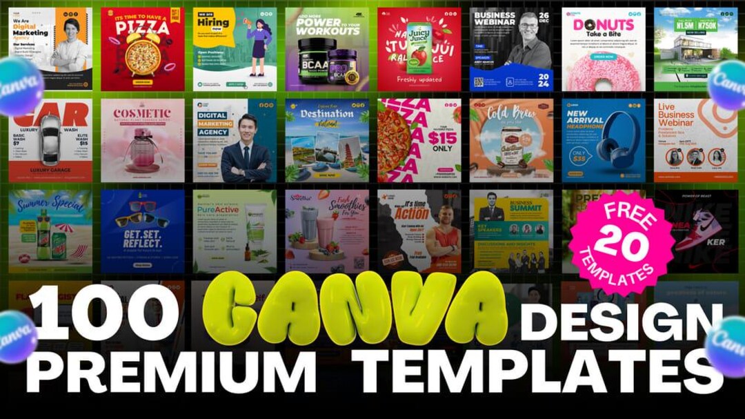 100 Editable Canva Templates + 20 Free Bonus | Social Media Bundle ...
