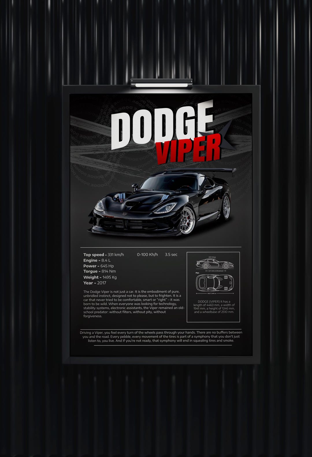 Dodge Viper Poster | Muscle Car Digital Download | American Supercar ...