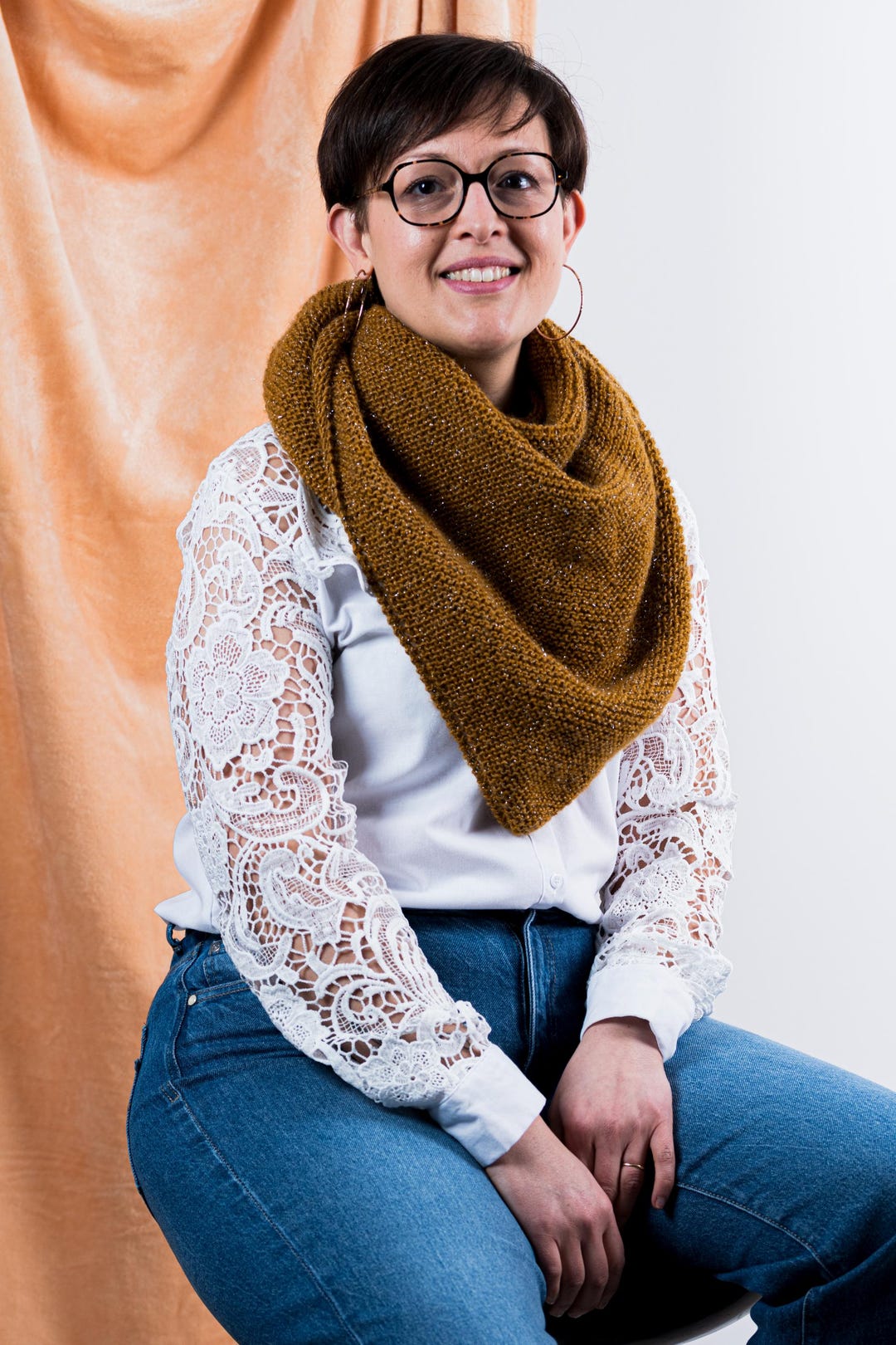 Star Mustard Glitter Shawl, 100% Made in France - Handmade Knitted ...
