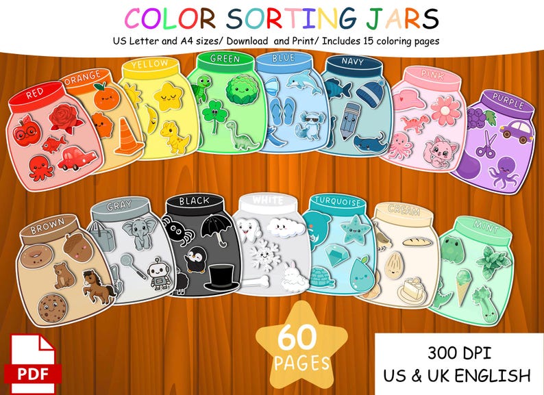 Color Sorting Jar Game Printable Montessori Color Toddlers Matching ...