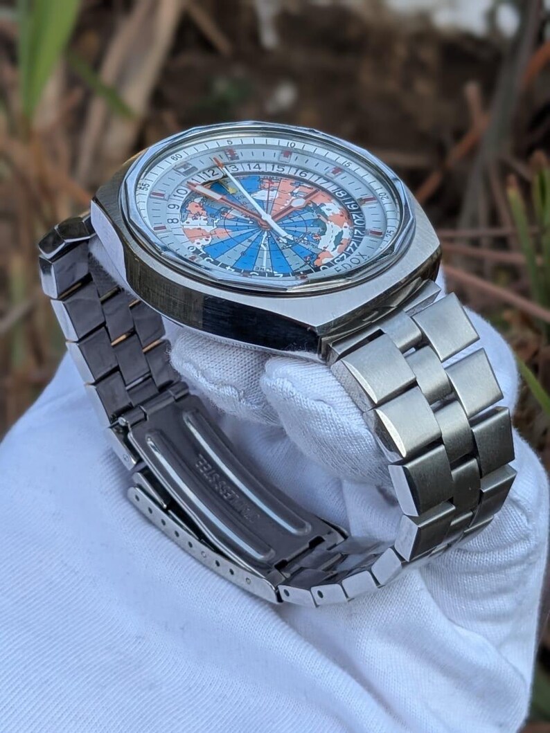 Edox Geoscope Automatic Watch, World Map Dial, Stainless Steel - Etsy